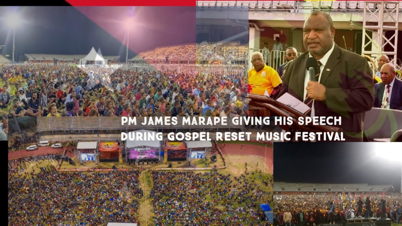 PNG’S Prime Minister, James Marape giving his speech during the Gospel ...